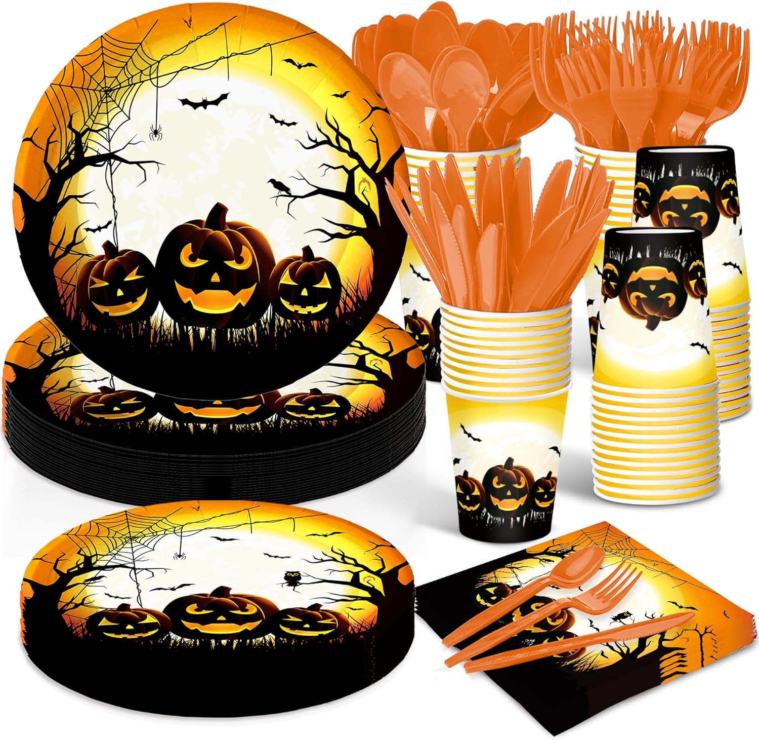 Amazon.com: 140pcs Halloween Party Supplies Tableware Set Halloween ...