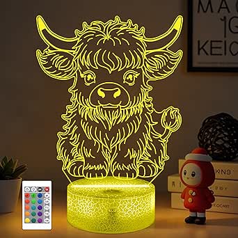 OkiyiD Highland Cow Gifts for Boys Girls,Highland Cow Night Light 3D ...