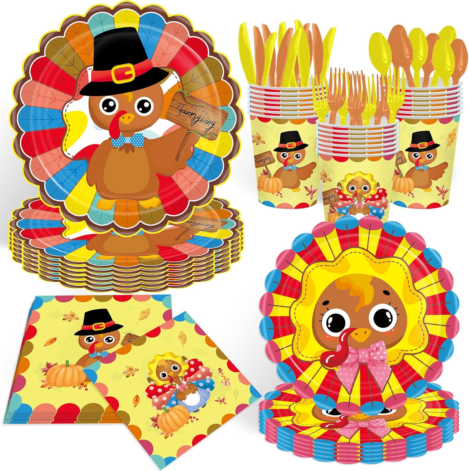 Amazon.com: Thanksgiving Cartoon turkeys Tableware Set,Thanksgiving ...