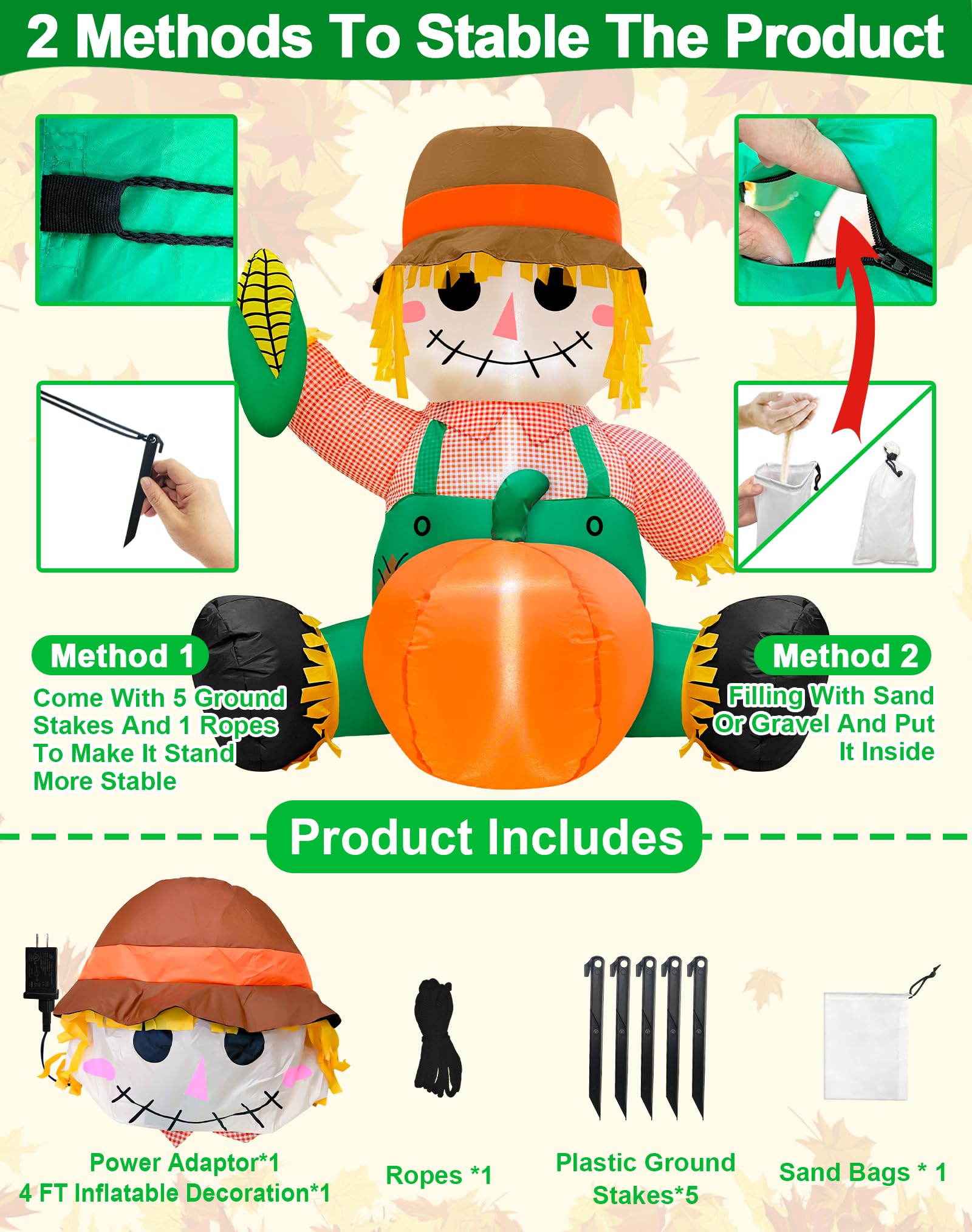 Snapklik.com : TURNMEON 4FT Fall Thanksgiving Inflatables Scarecrow ...