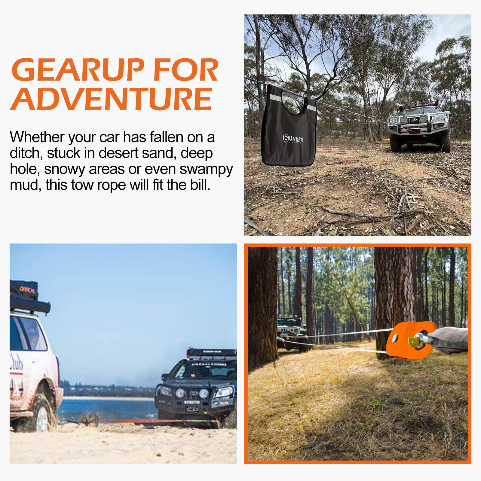 Buy BUNKER INDUST Heavy Duty Recovery Strap Kit, 20'+8' Tow Strap ...