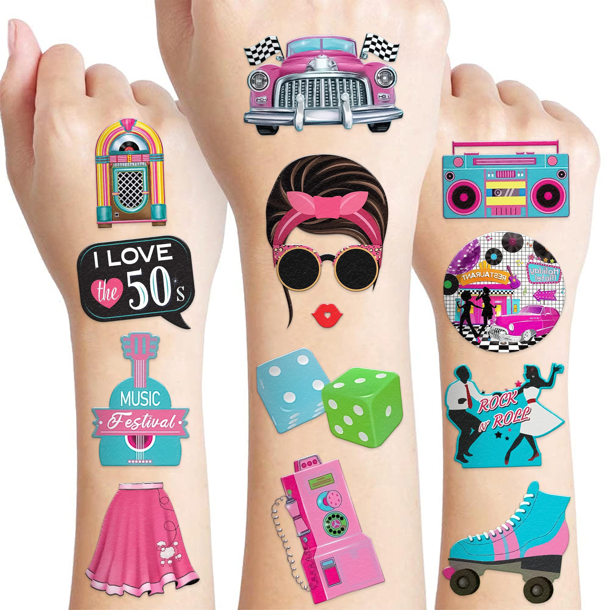 Amazon.com : 85 PCS 50s Temporary Tattoos Sticker 50s Birthday Party ...