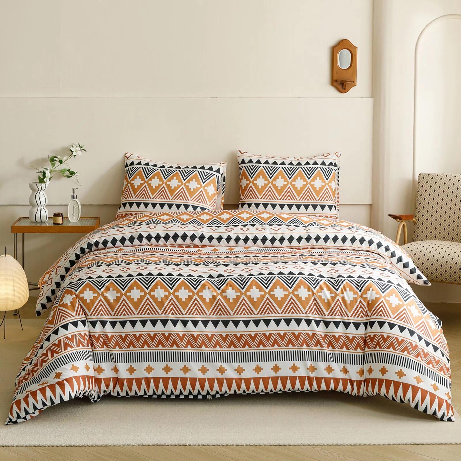 Amazon.com: Luxlovery Aztec Orange Comforter Set King Boho Geometric ...