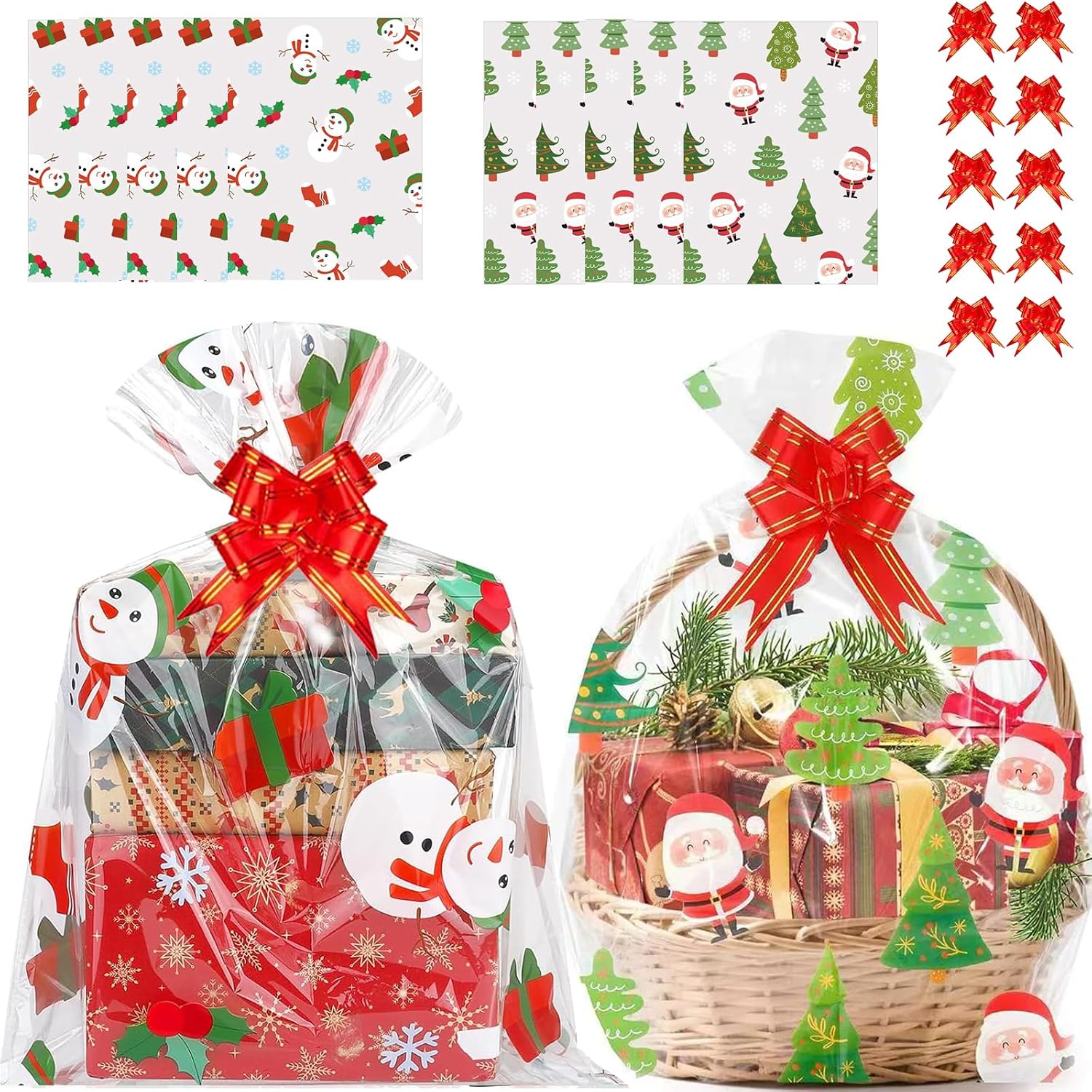 Large Christmas Cellophane Bags(18x24 Inch) haakhui 10Packs with Red ...