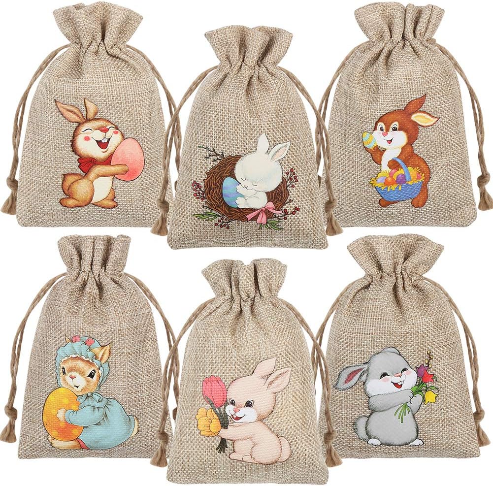 Amazon.com: Funtery Easter Bunny Gift Bags Rabbit Ear Velvet Bags with ...