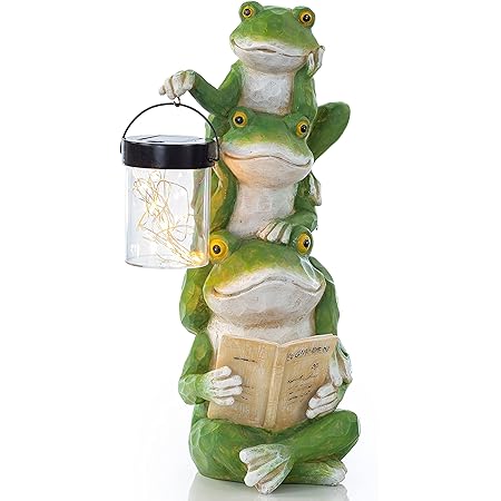 Amazon.com: pearlstar Solar Garden Outdoor Statues Frog with Succulent ...
