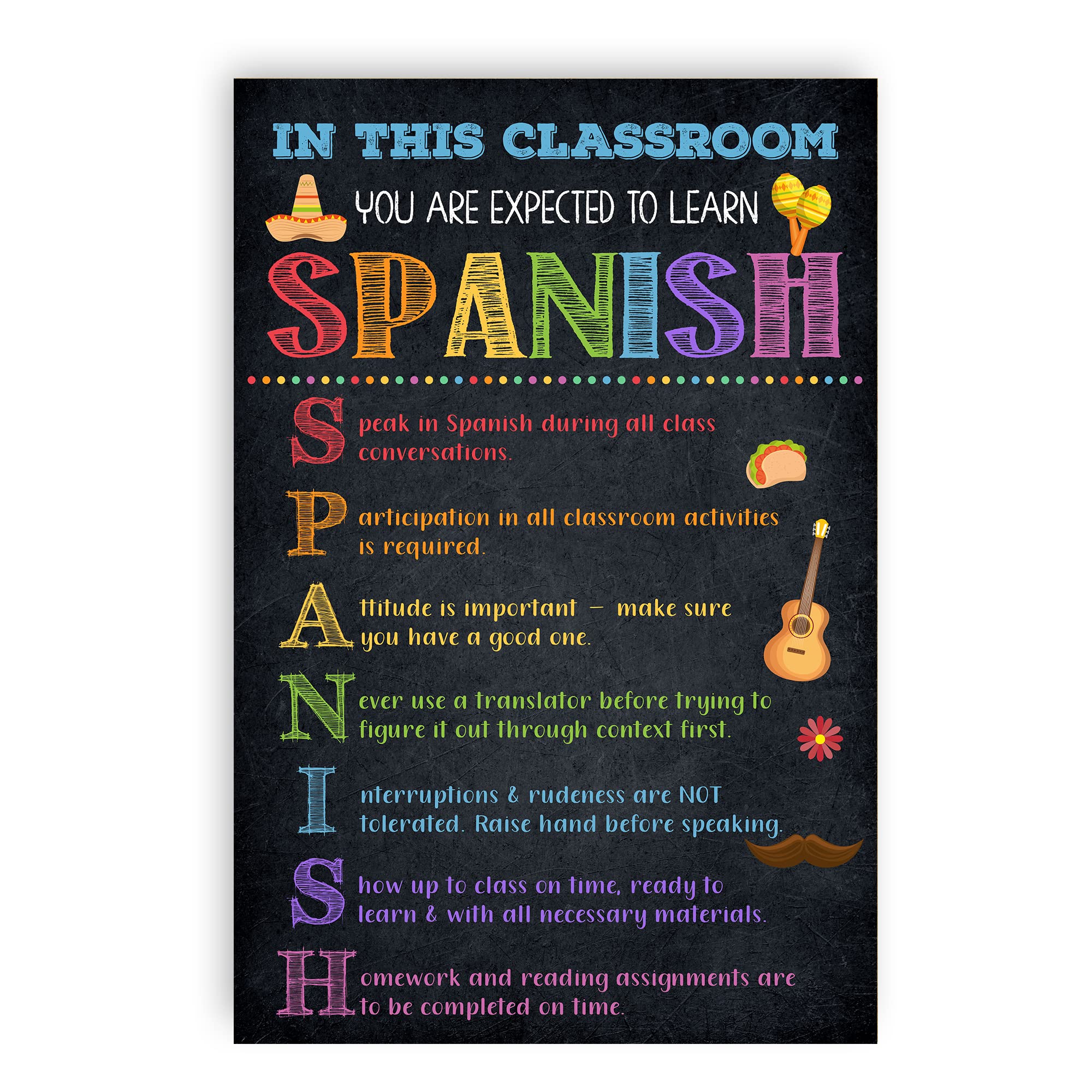 Amazon.com: Jinniee Spanish Class Rules Poster in This Classroom You ...