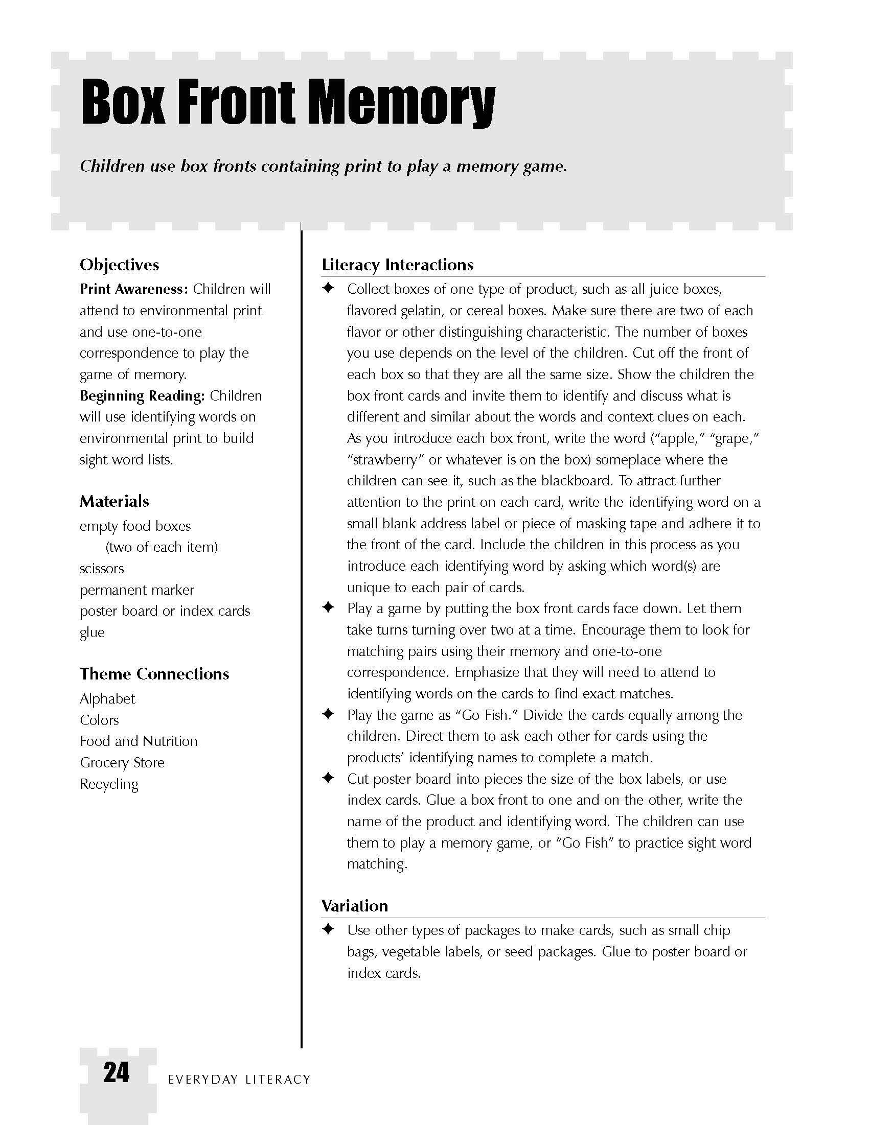 Environmental Print Memory Game