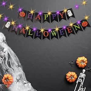 Amazon.com: Halloween Decorations Banner,Black Happy Halloween Bunting ...