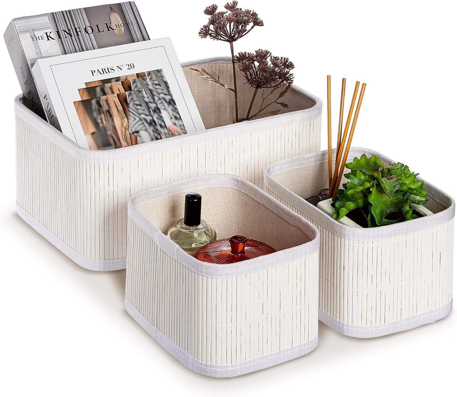 Amazon.com: Sorbus Bamboo Storage Baskets - Set of 3 - Organizer Bins ...