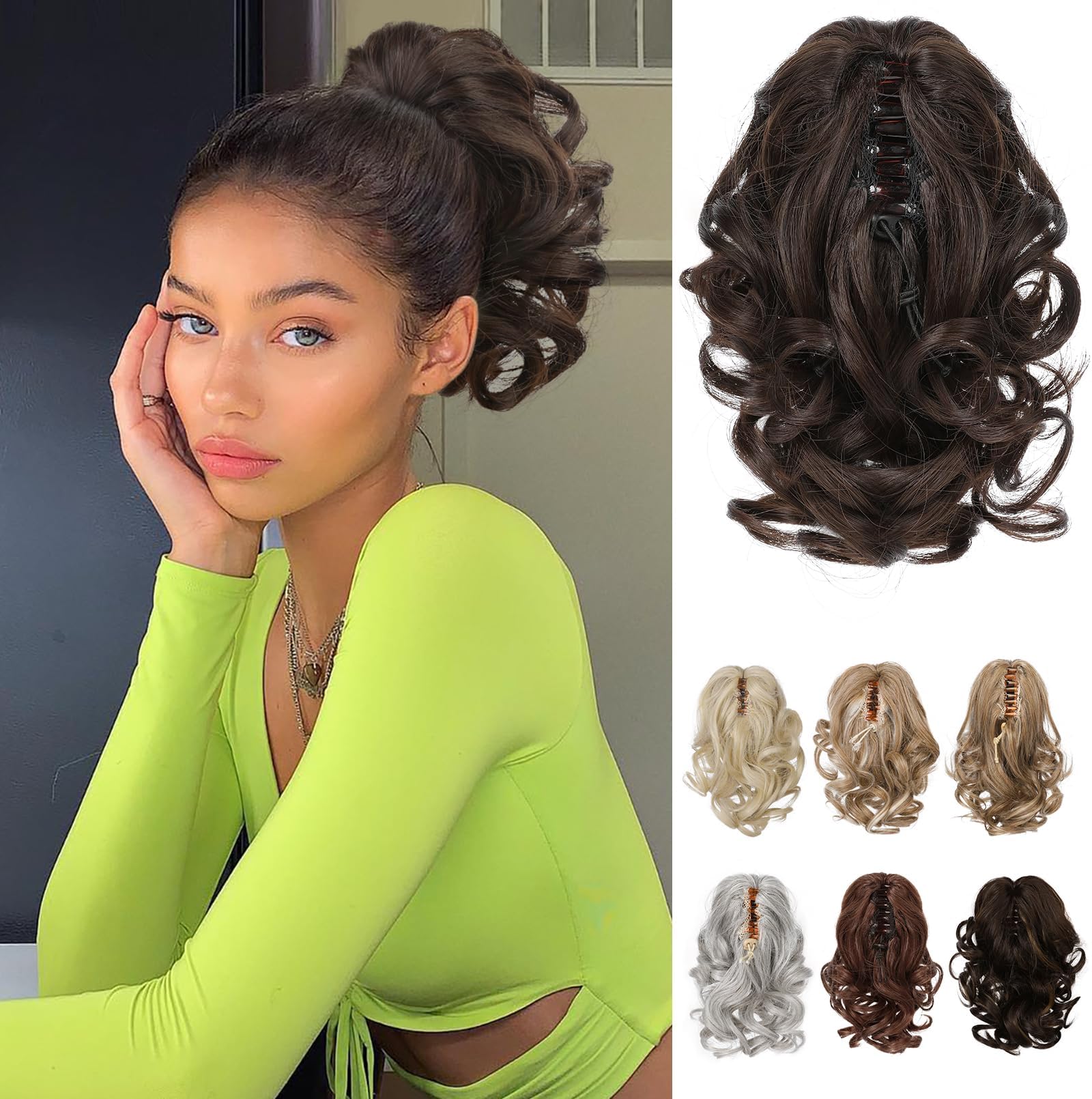 Amazon.com : HOOJIH Claw Clip in Ponytail Extension, 9 Inch Short ...