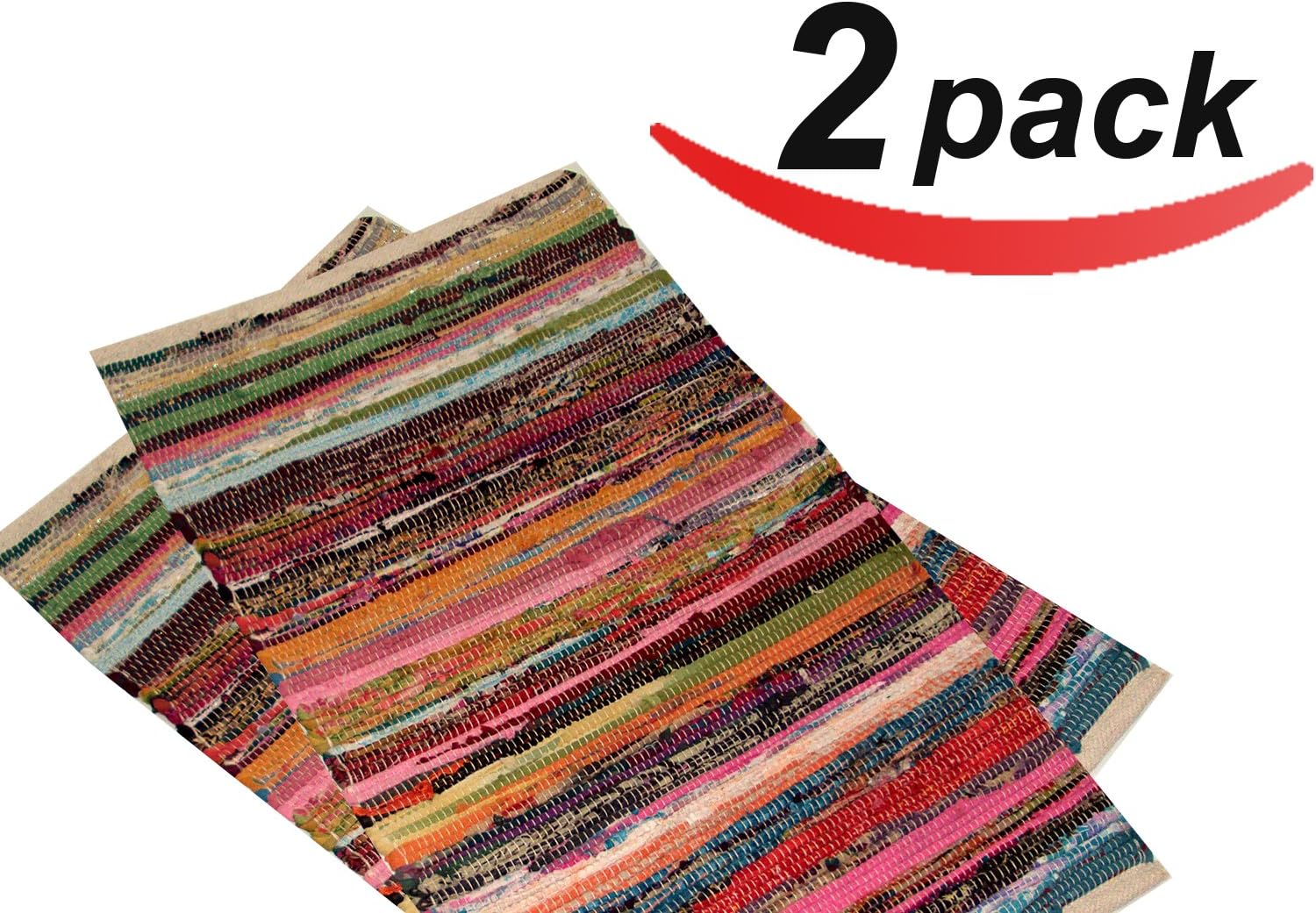 Amazon.com: 2 pack - 20"x31.5" Cotton Rag rug multi color, handmade ...