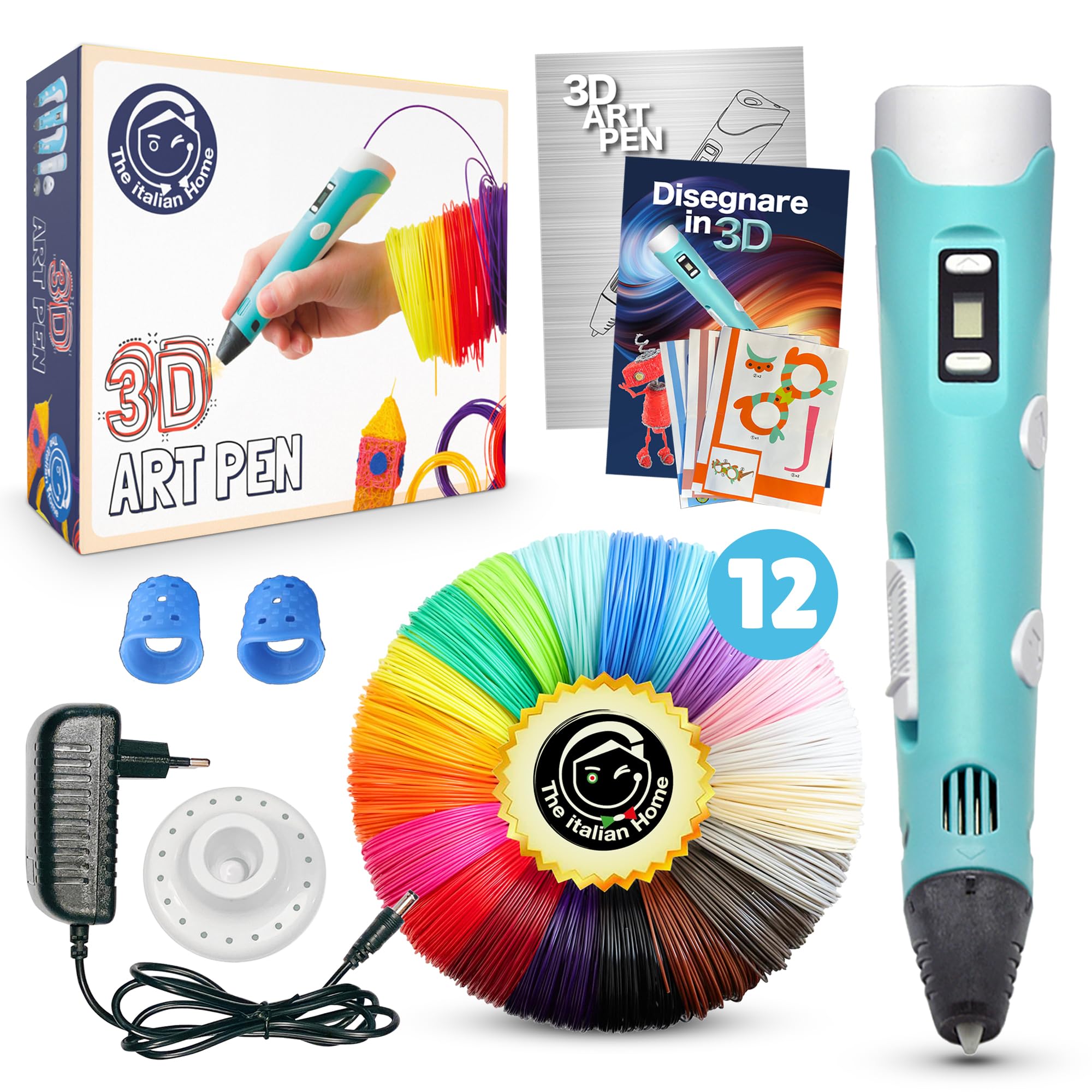 The Italian Home® Penna 3D + Filamenti PLA 36 Metri (2 Fluoerescenti ...