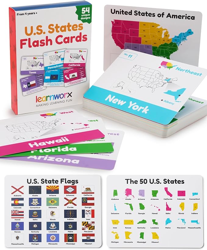 Amazon.com: U.S. States Flash Cards for Kids | 50 State Geography Cards ...