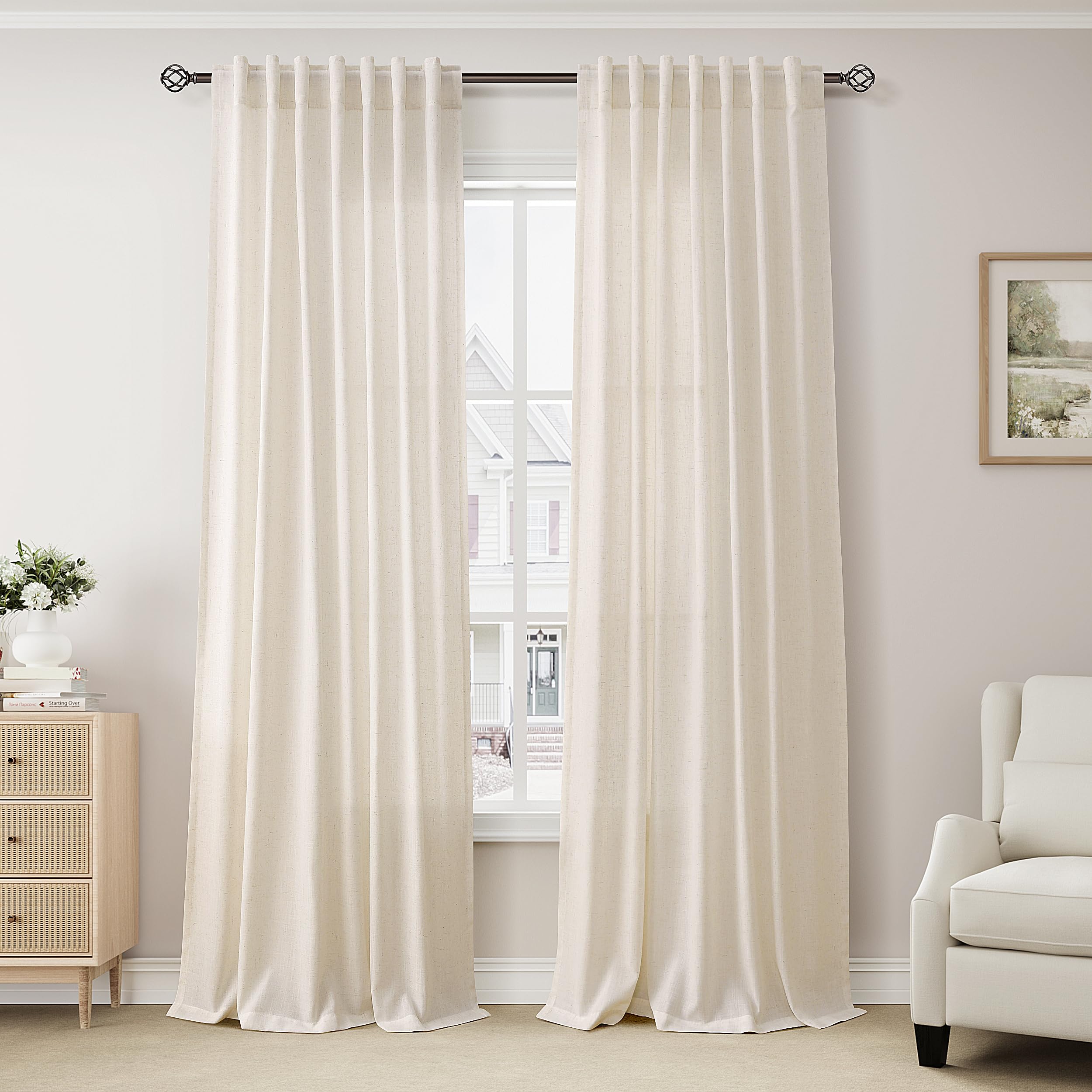 Amazon.com: BOODII Cream Semi Sheer Textured Linen Curtains 102 Inches ...
