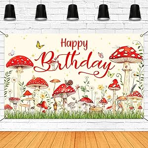 Amazon.com : Mocsicka Mushroom Birthday Banner Backdrop Red Mushroom ...