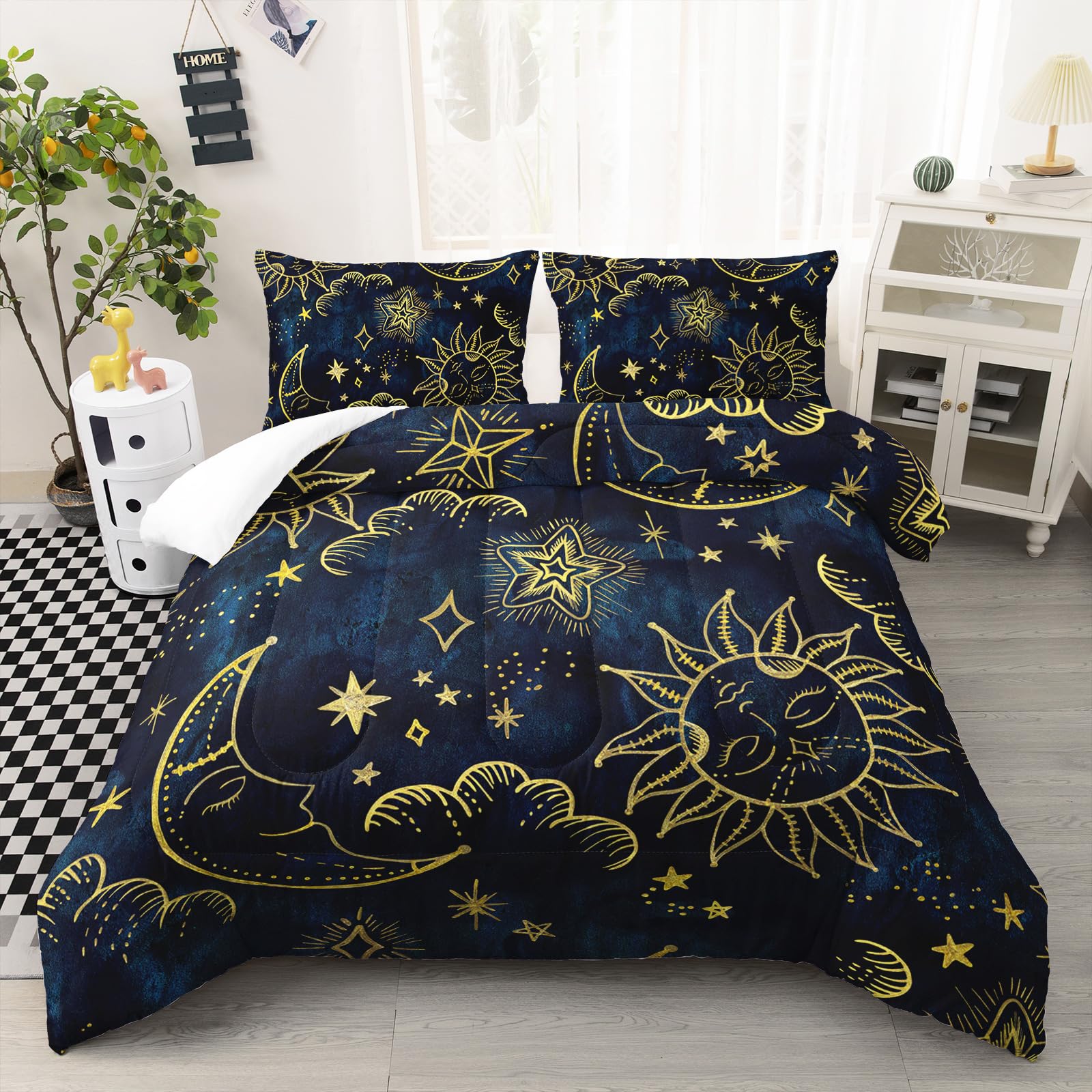 Amazon.com: Ntlfup Sun and Moon Comforter Set Queen Size, Starry Sky ...