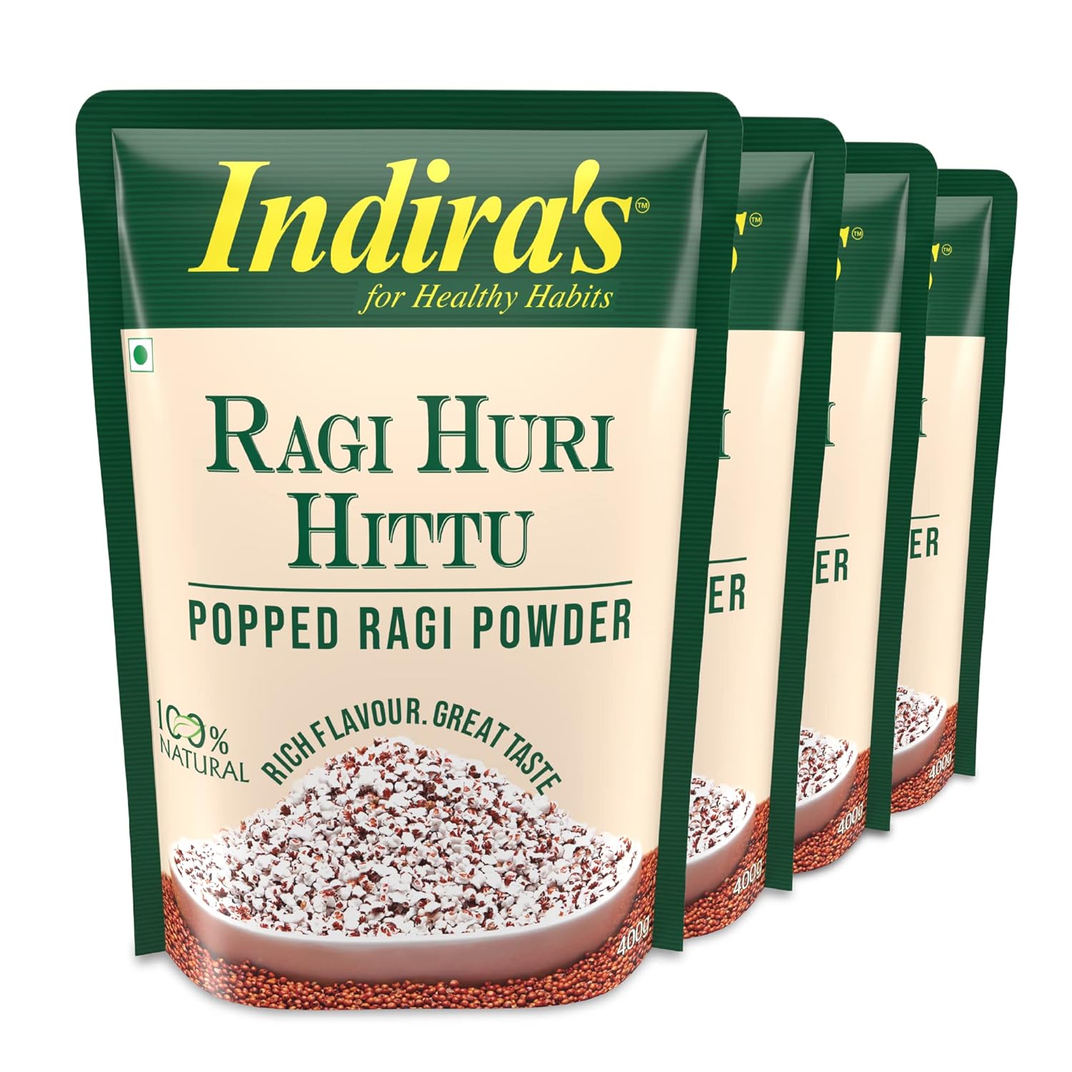 Indira's Ragi Huri Hittu, Tasty Popped Ragi Flour (400g x 4), Sugar ...