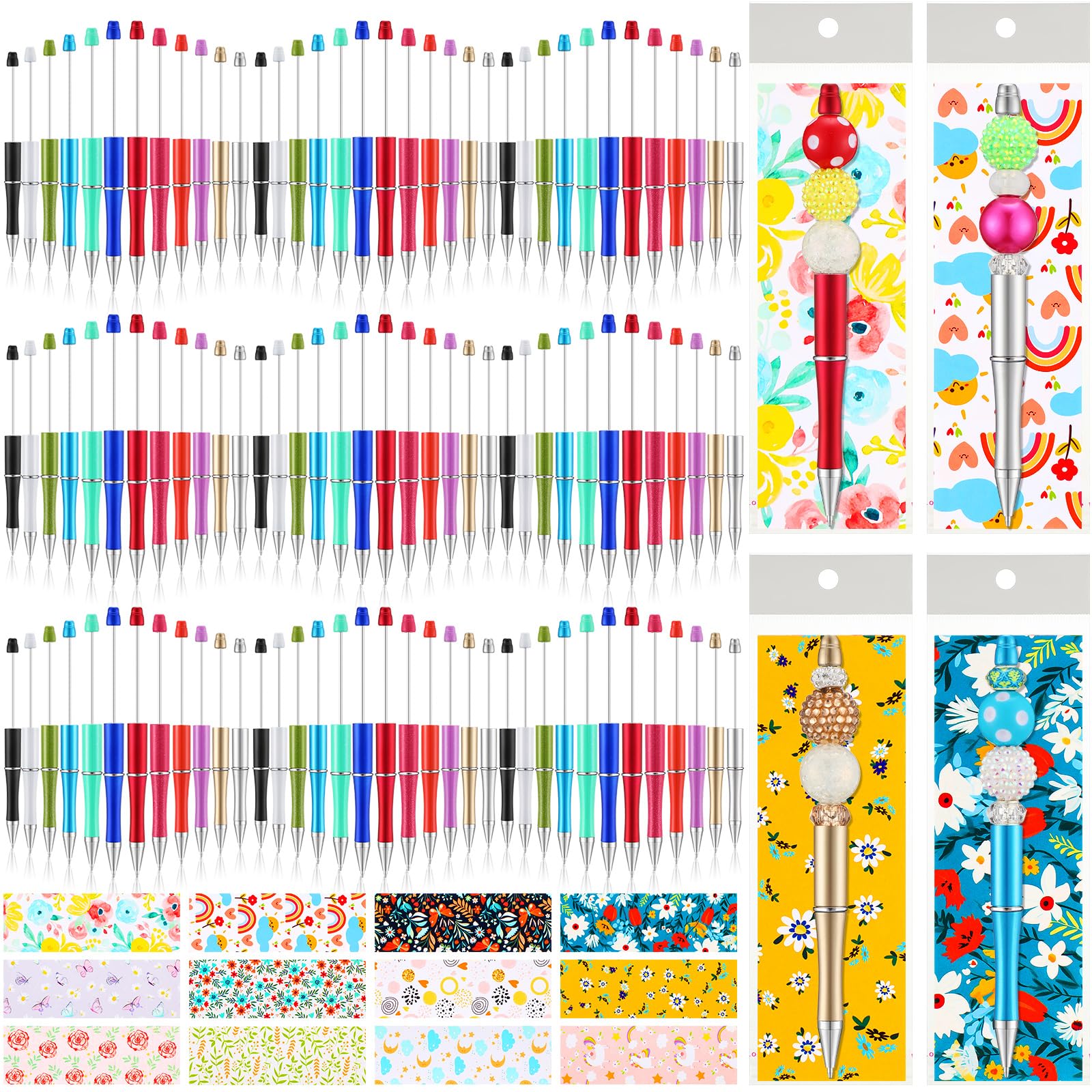 Amazon.com: Geyoga 120 Pcs Beadable Pens Bulk DIY Plastic Bead ...