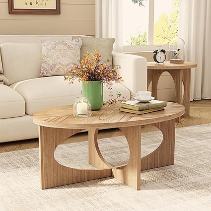 Amazon.com: PADMA HOUSE Wooden Oval Coffee Table, Solid Natural Wood ...