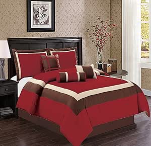 Amazon.com: Grand Linen 7 Piece Queen Size Burgundy RED/Brown/Beige ...