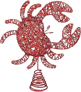 Nautical Christmas Tree Topper, Hollow Glittered Red Crab, Coastal ...