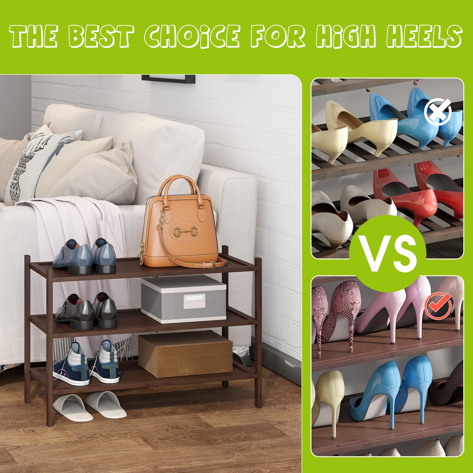 Shoe Rack ROMGUAR CRAFT 3-Tier Bamboo Long , Free Standing Wood Shoe ...