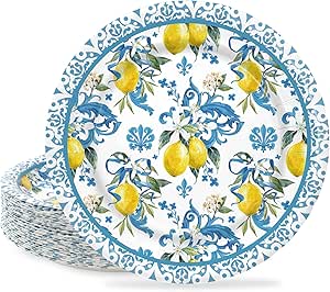 Amazon.com: JarThenaAMCS Blue Tile Lemon Paper Plates Vintage ...