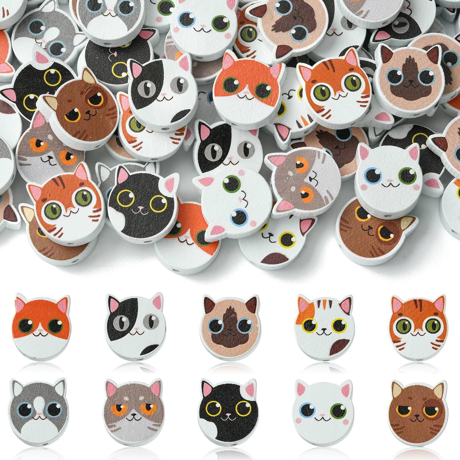 Amazon.com: KitBeads 100pcs 20mm Cat Wooden Beads 10 Colors Cute Animal ...