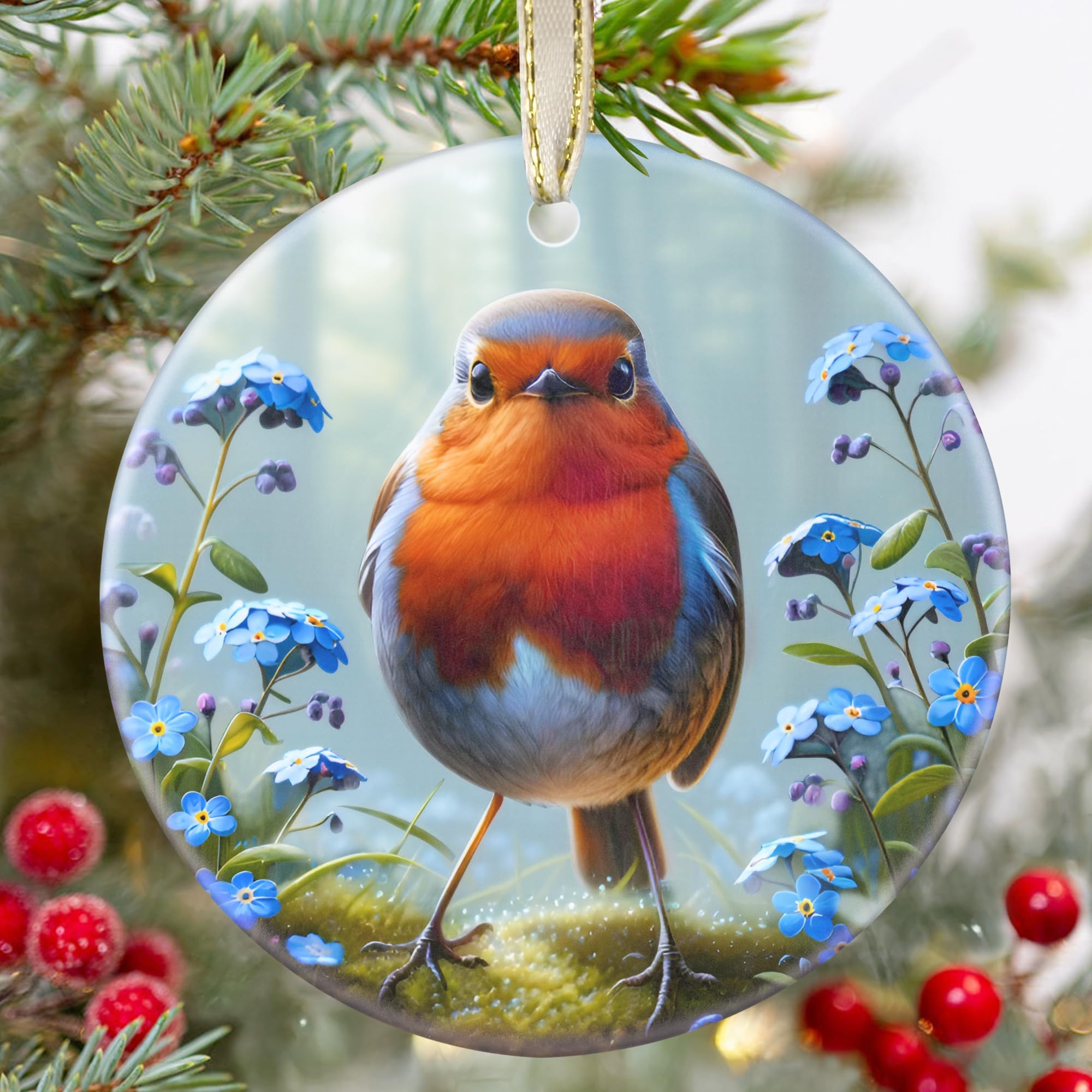 Amazon.com: Christmas Ornament - Robin Decor Round Ceramic - Robin ...