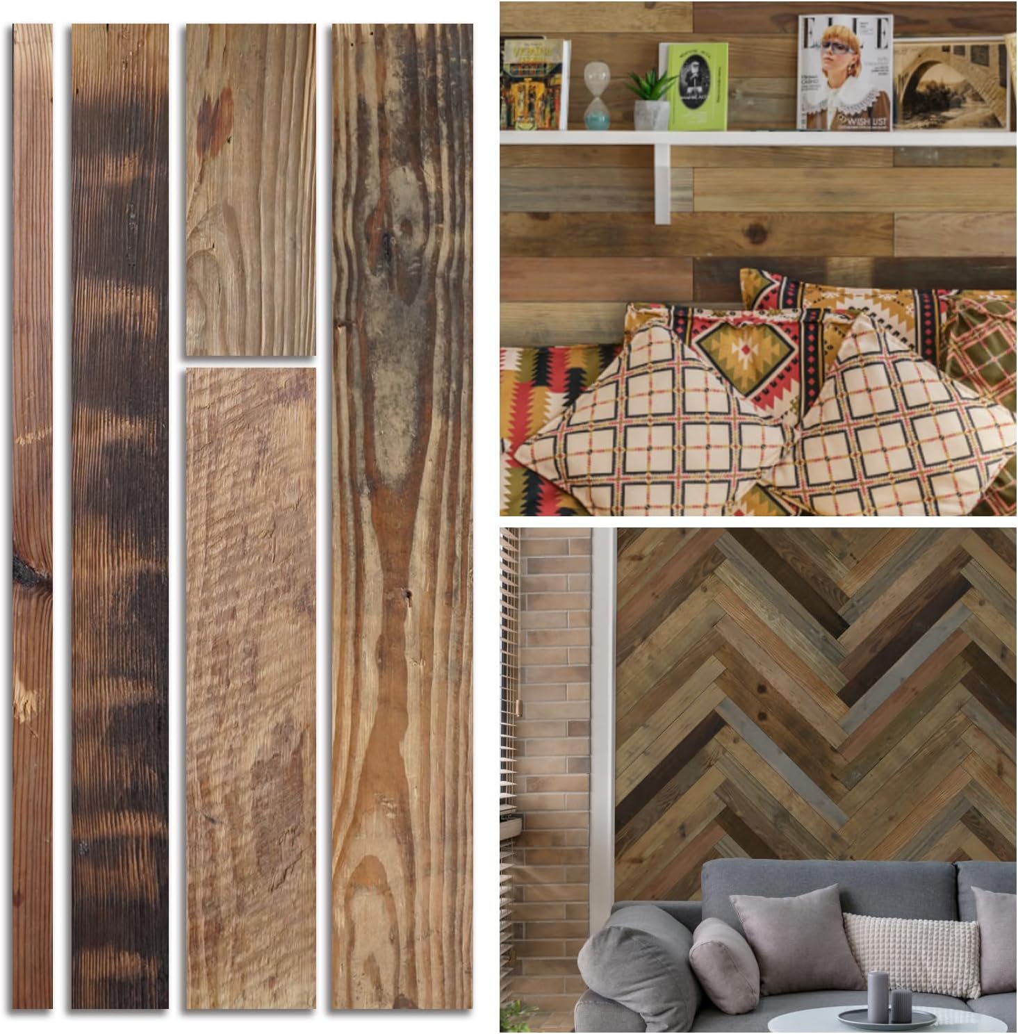 Amazon.com: W&S 10Pack Peel and Stick Real Reclaimed Barn Wood Wall Paneling. Adhesive Shiplap ...