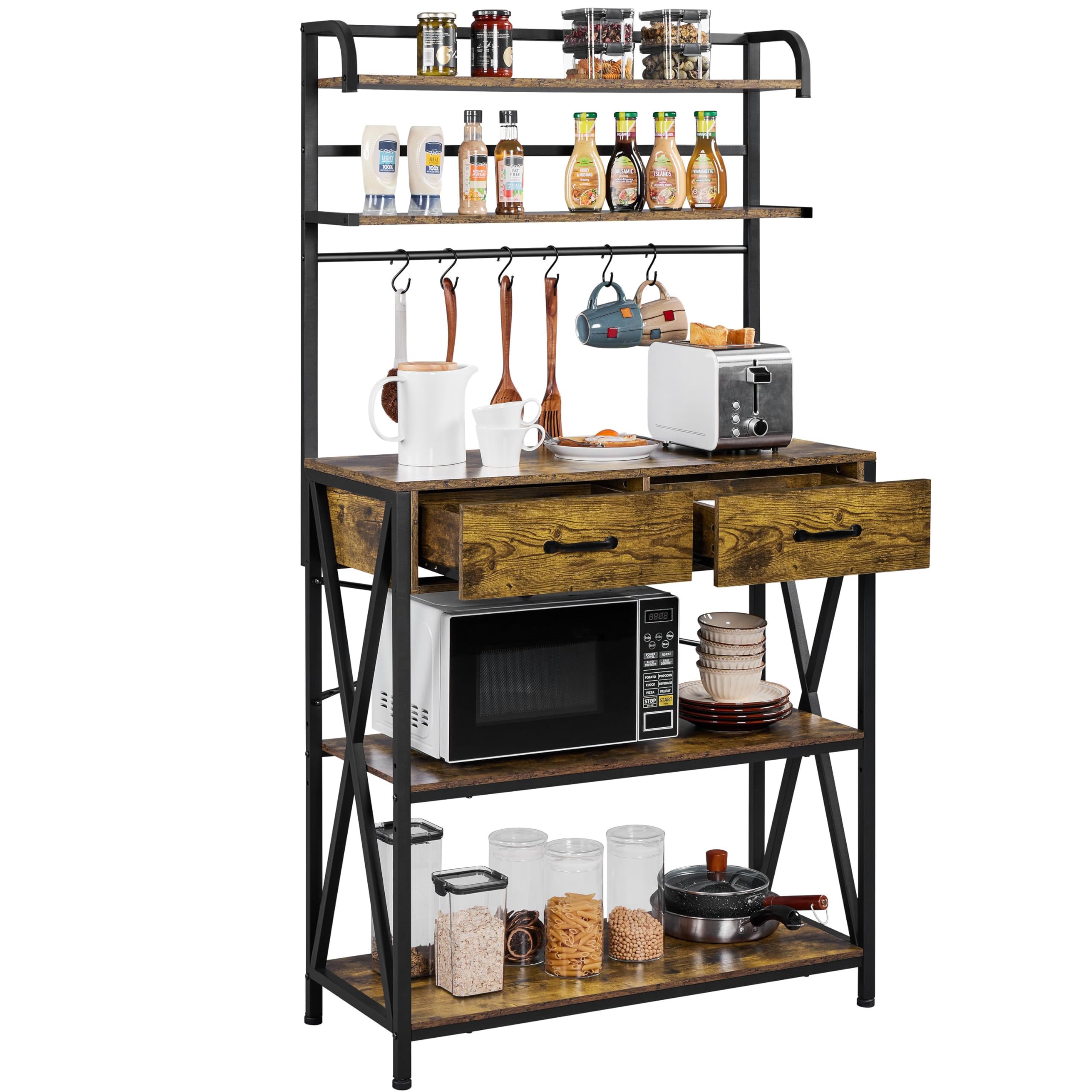 Buy Yaheetech Baker's Rack with 2 Drawers, 5-Tier Kitchen Storage Shelf ...