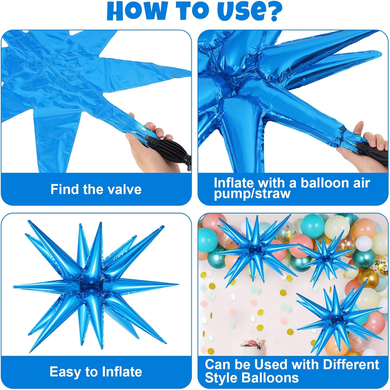 10 globos de estrella, globos de explosión en explosión, globos de cono ...