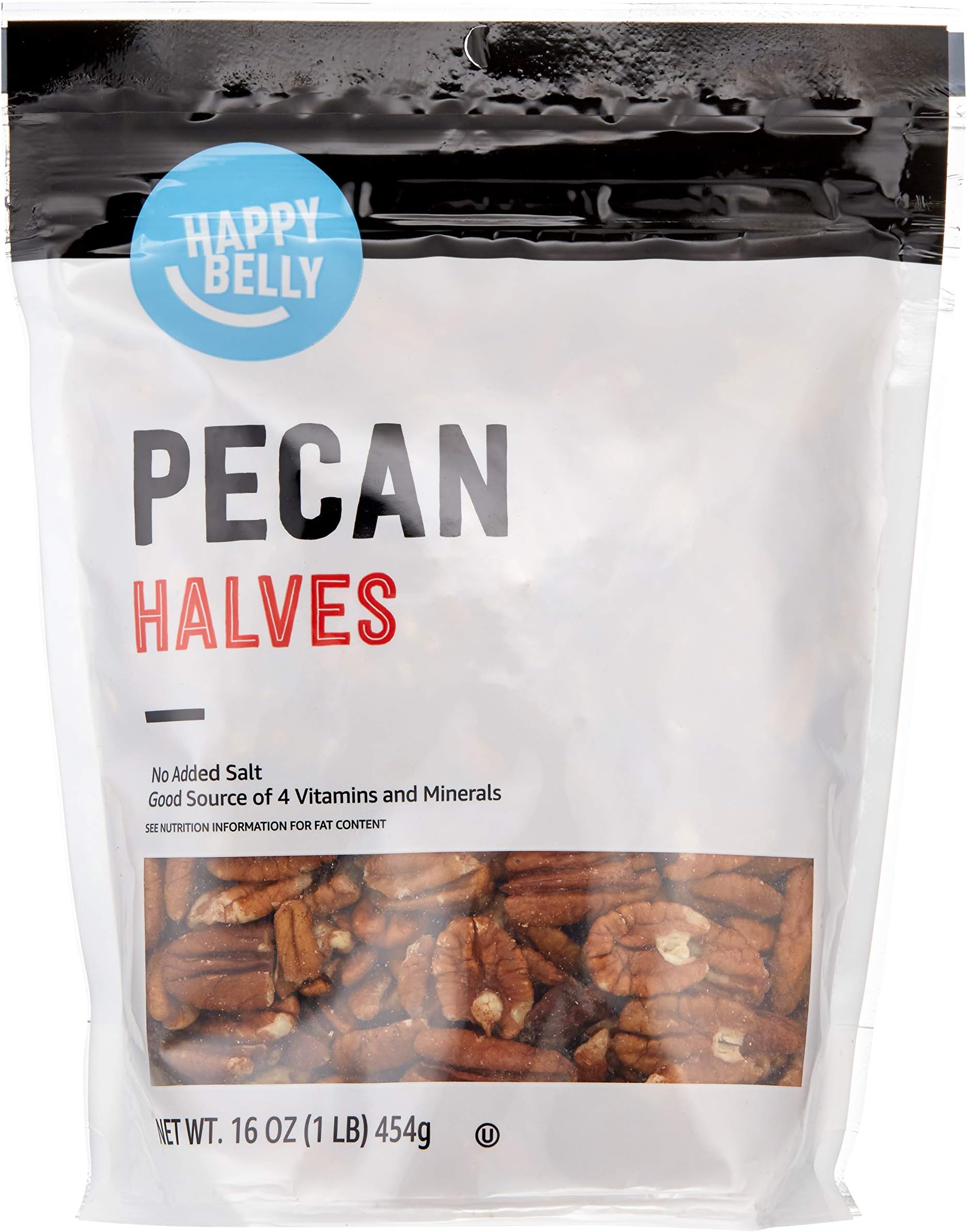 Amazon.com : Amazon Brand - Happy Belly Pecan Halves, No Added Salt, 16 ...