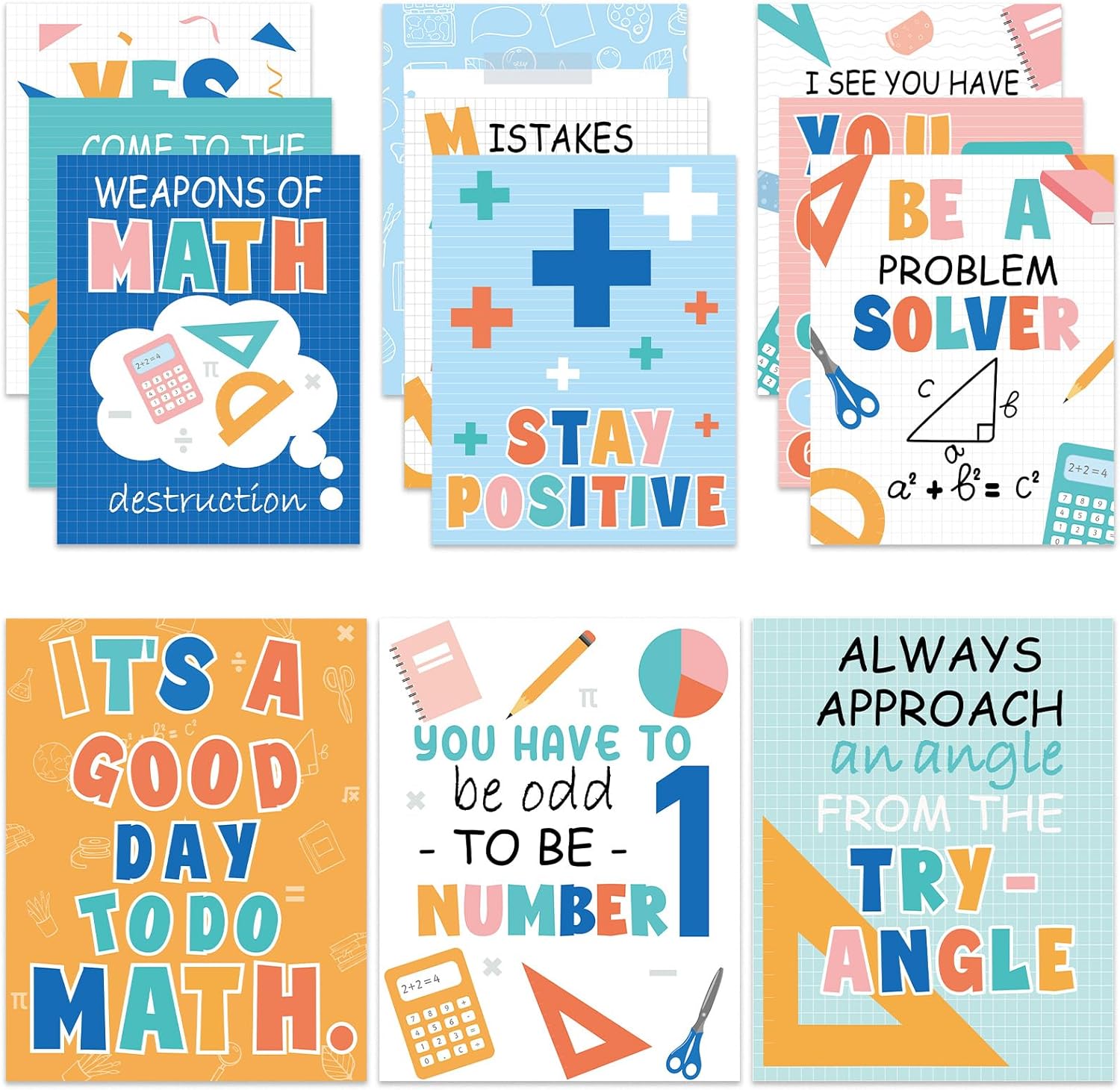 gisgfim 12Pcs Math Posters Fun Motivational Math Teacher Bulletin Board ...