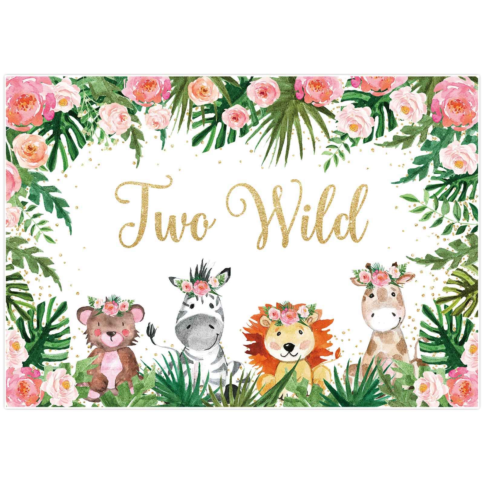 Buy Allenjoy 7x5ft Two Wild Backdrop Jungle Safari Animals Floral ...