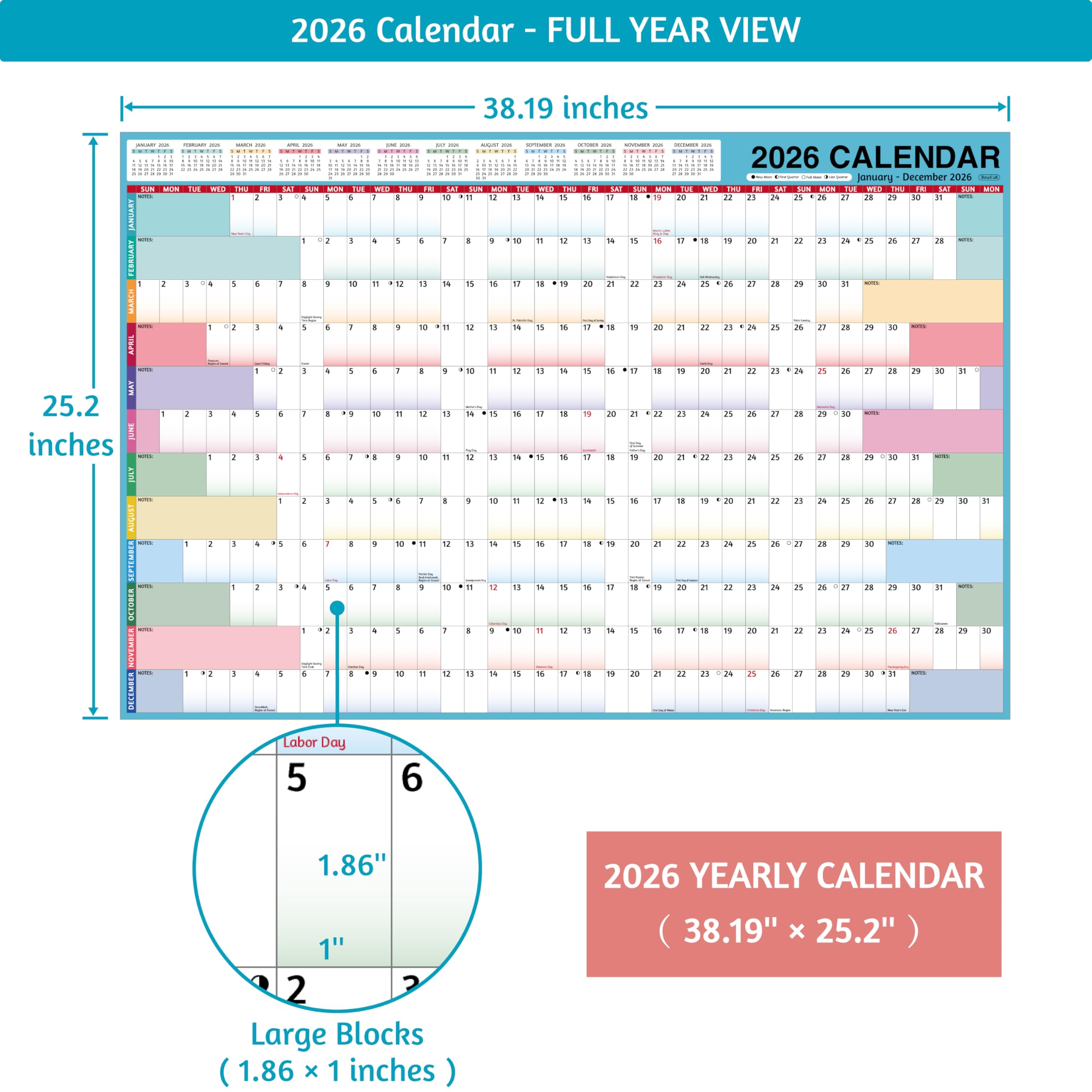 Snapklik.com : 2026 Yearly Wall Calendar - Large Yearly Calendar 2026 ...