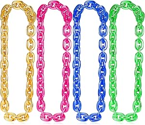 Ferreve 4 Pcs Rapper Choker Chain Link Necklace Hip Hop Colorful ...
