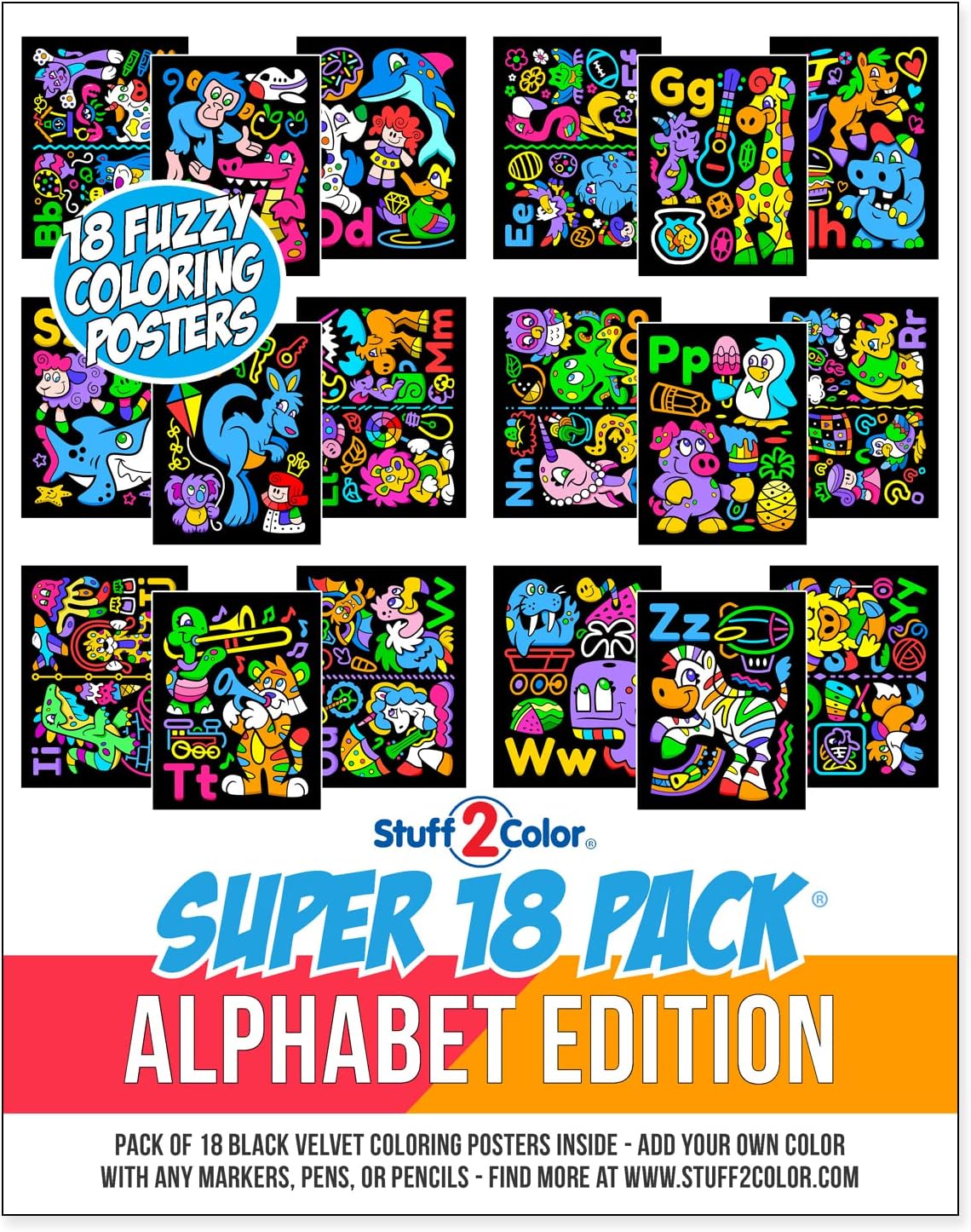 Amazon.com: Fuzzy Velvet Coloring Posters Kit with Markers (33-Piece ...