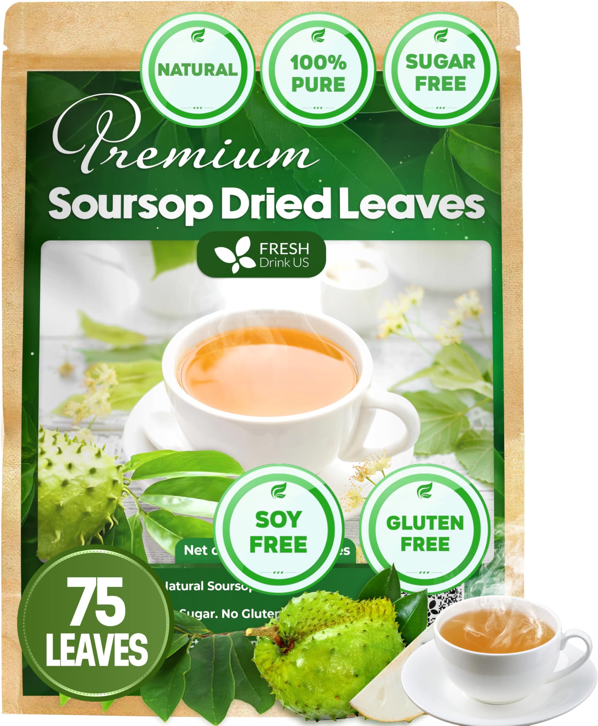 Amazon.com : FreshDrinkUS, 75+ Premium Soursop Graviola Dried Leaves ...