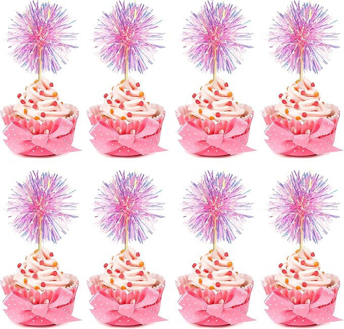 Amazon.com: 30PCS Foil Firework Cupcake Toppers, Happy Birthday Pink ...