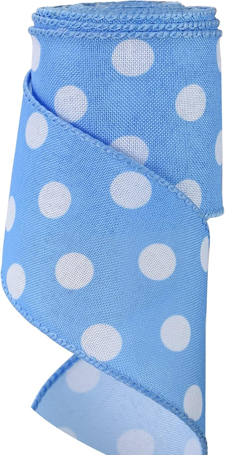 Amazon.com: TONIFUL 2.5 Inch Wired Edge Ribbon, Baby Blue Polka Dots ...