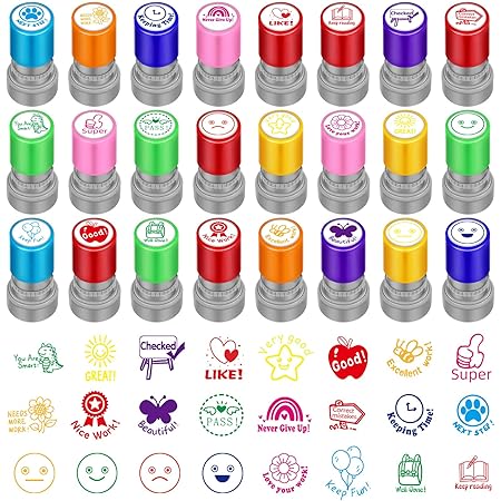 Amazon.com : 24 Pcs Teacher Stamps for Classroom Self Inking Stamp for ...