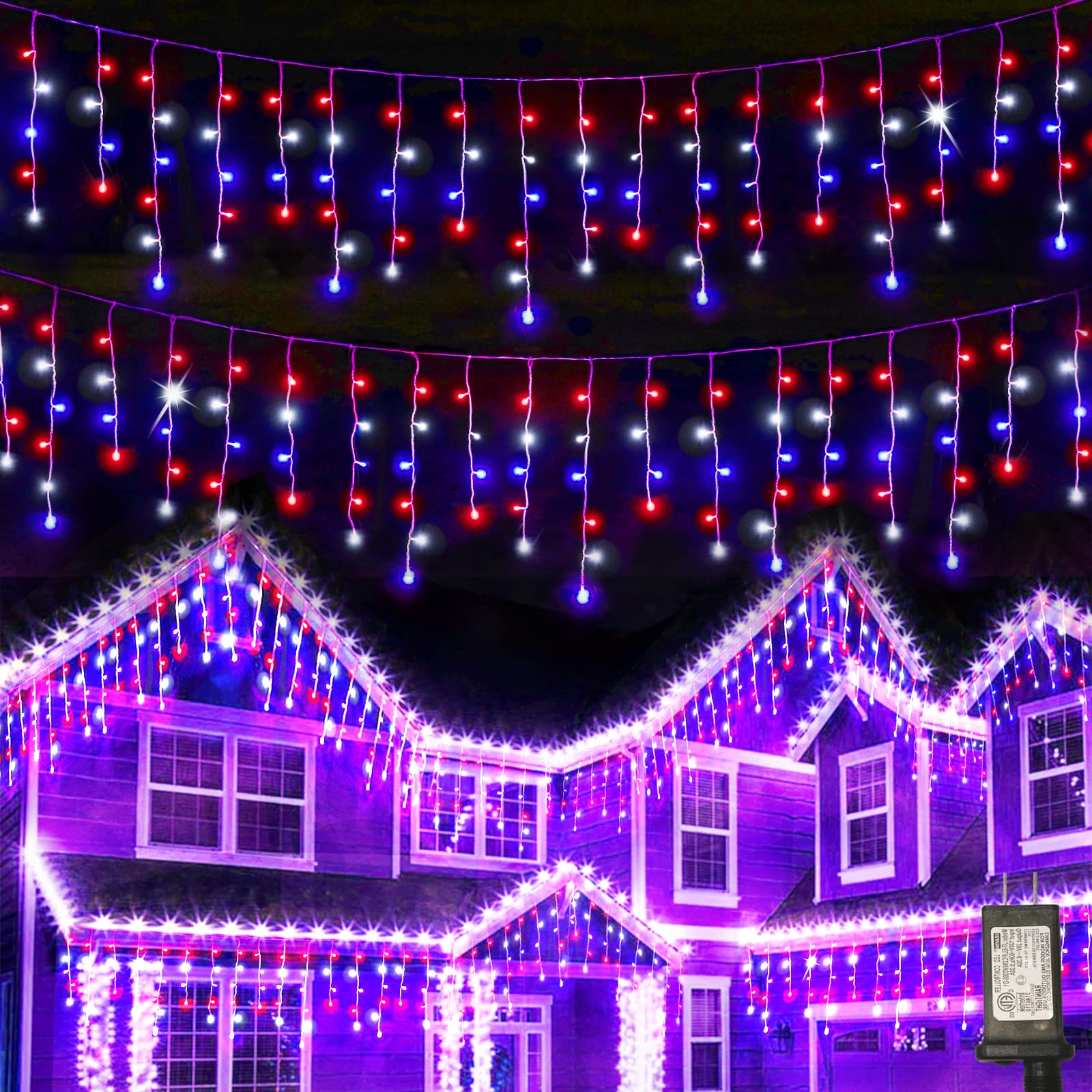 Snapklik.com : 4th Of July Decor 300 LED Icicle String Lights, 30FT Red ...