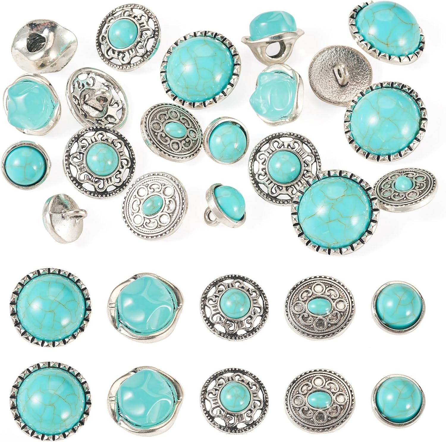 Amazon.com: Beadthoven 20pcs Turquoise Alloy Buttons Antique Silver ...