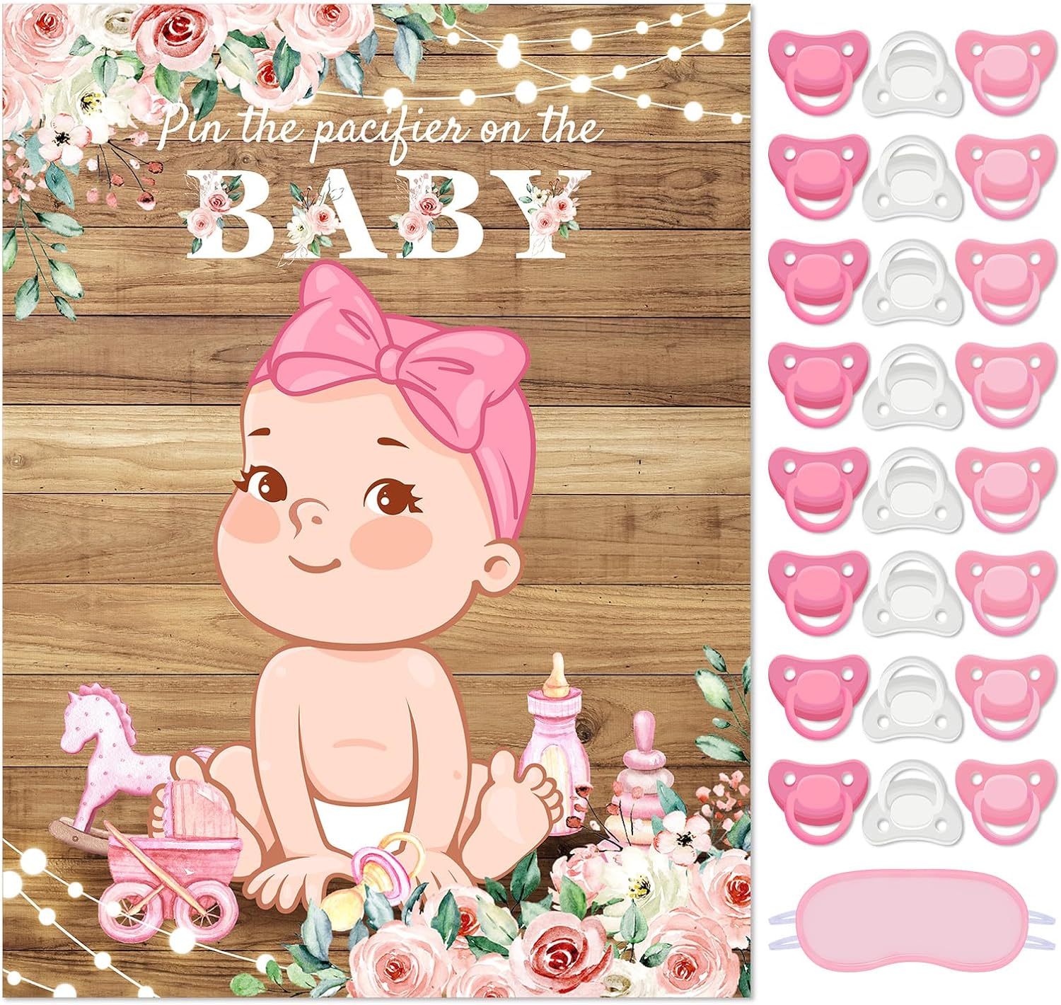 Amazon.com: Faccito Pin The Pacifier Baby Shower Game Rustic Wood Baby ...