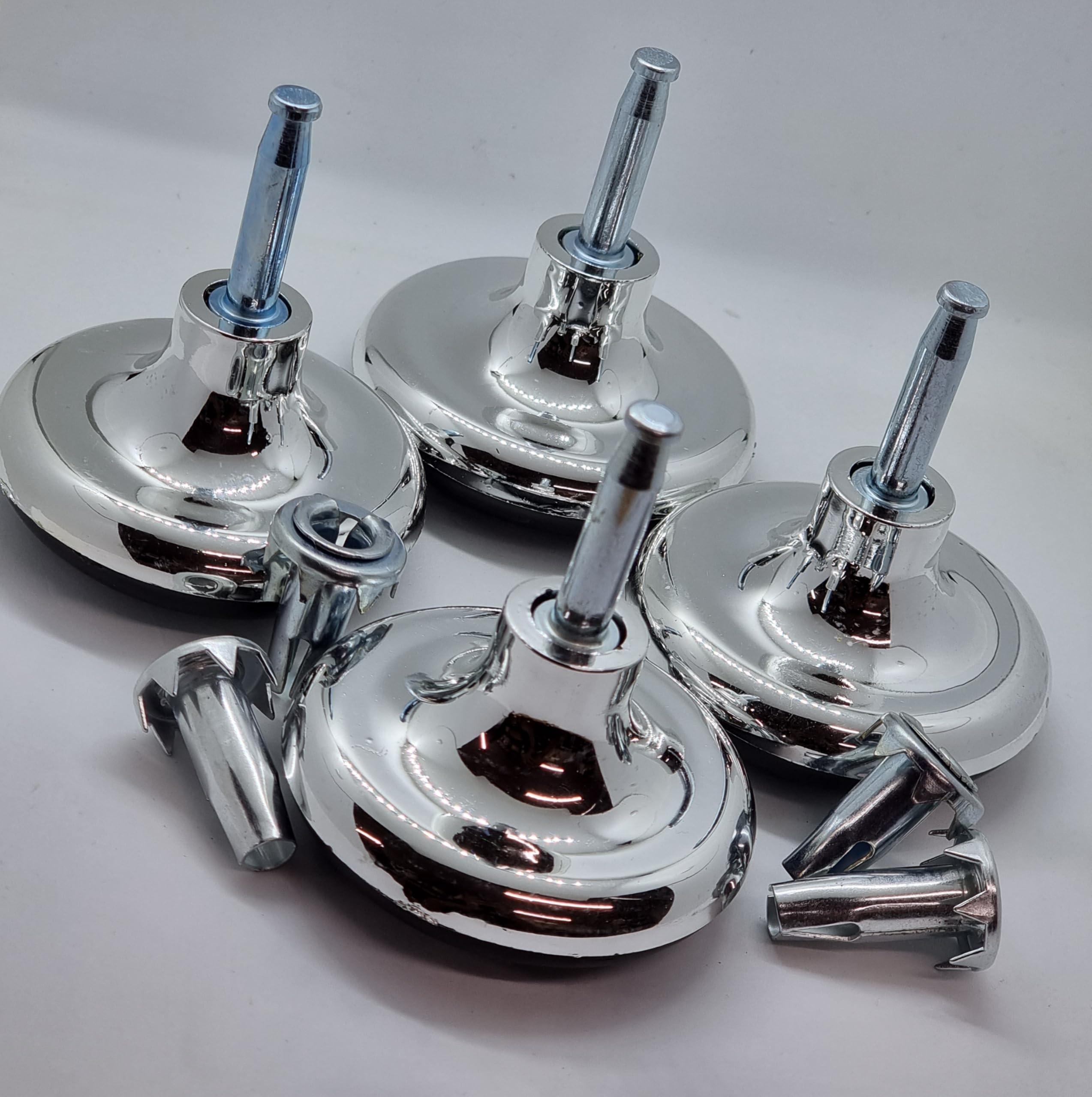 8 x Chrome Feet Leg Castors Gliders with Metal Inserts for Beds, Sofas ...