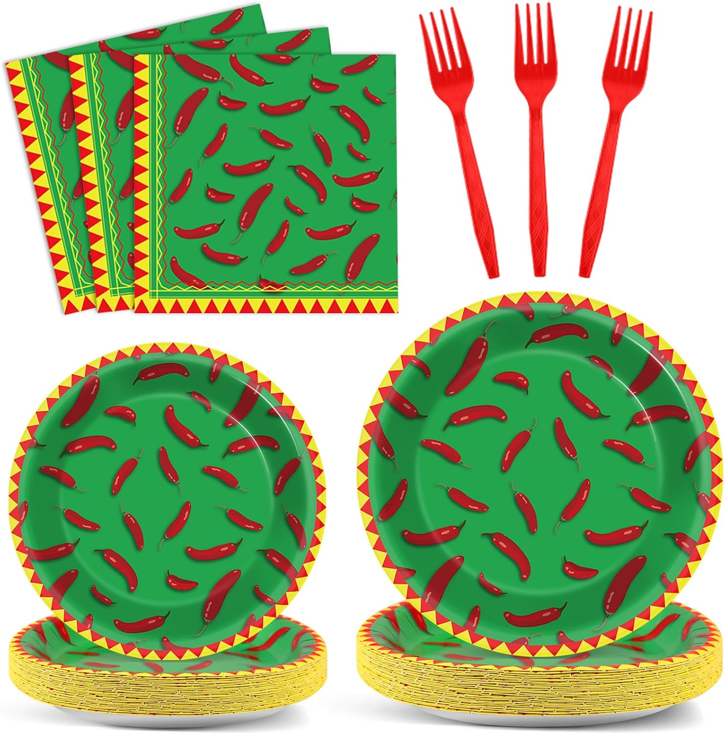 Amazon.com: 100 Pcs Chili Cook Off Party Plates and Napkins Set Pepper ...