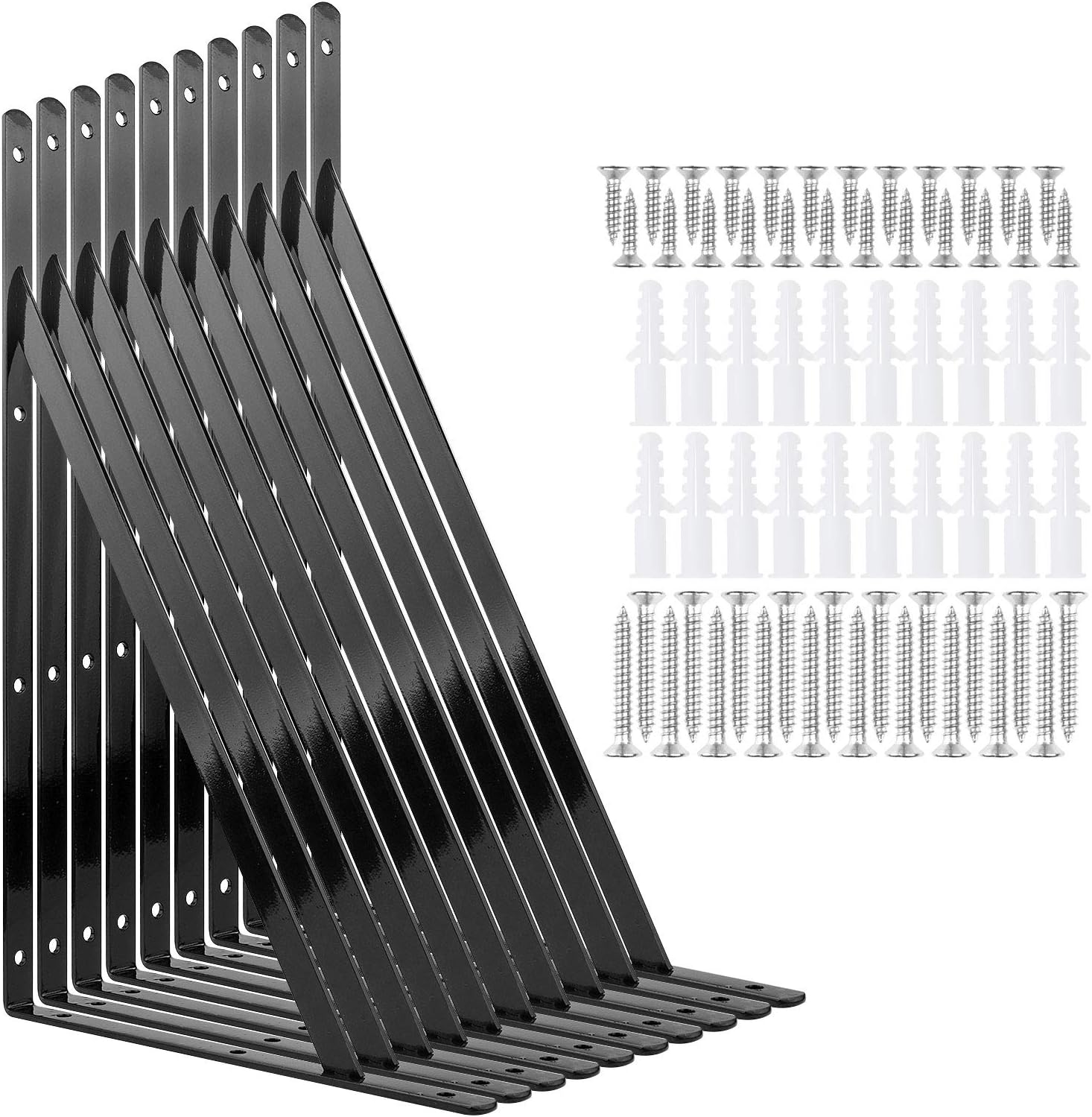 Amazon.com: 10 Pack Heavy Duty Shelf Brackets 16 Inch, Black Triangle ...