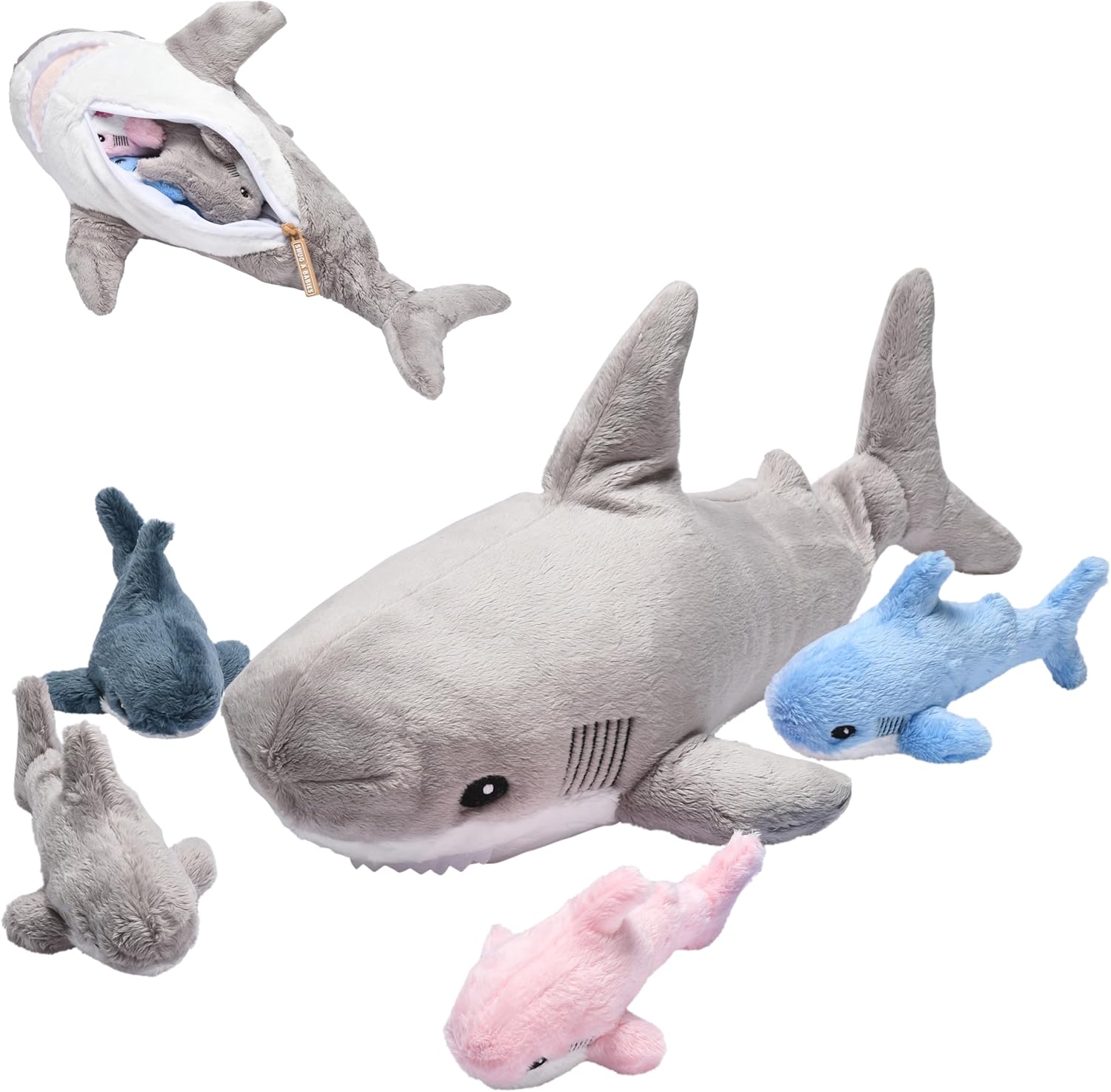 Amazon.com: Shark Plush Stuffed Animal with 4 Babies - Sea Animals ...